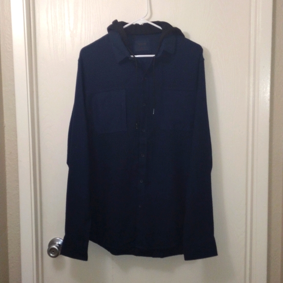 Nomad | Shirts | Navy Blue Nomad Hooded Long Sleeve With Collar | Poshmark